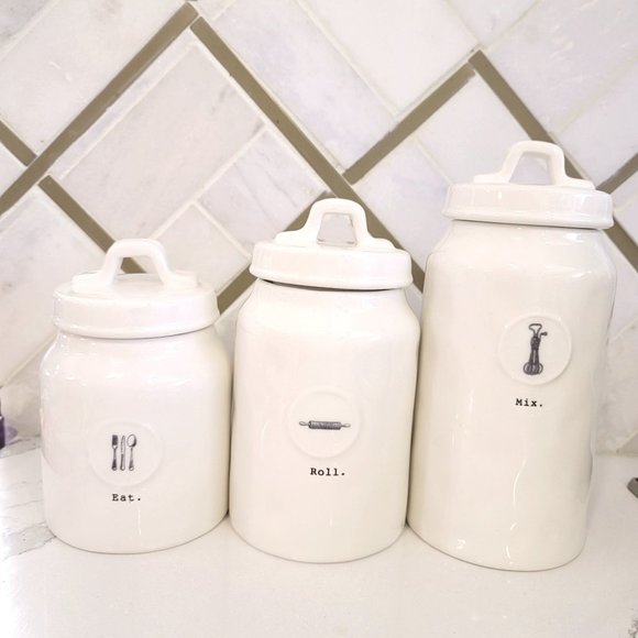 Rae Dunn | Kitchen | Rae Dunn Set Of 3 Icon Canister Set Mixrolleat ...
